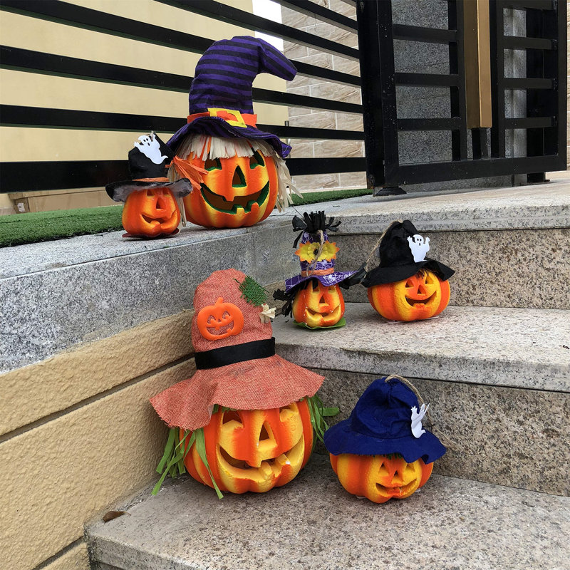 The Holiday Aisle 6 Pcs Light Up Pumpkins Decor Jack O Lantern Halloween Decorations Outdoor Wayfair
